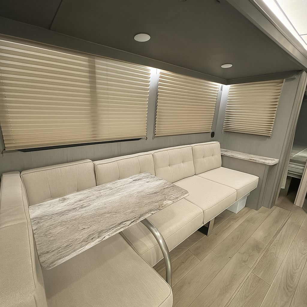 RV Pleated Window Night Shades - Suede Beige Color Woven Fabric - Genu