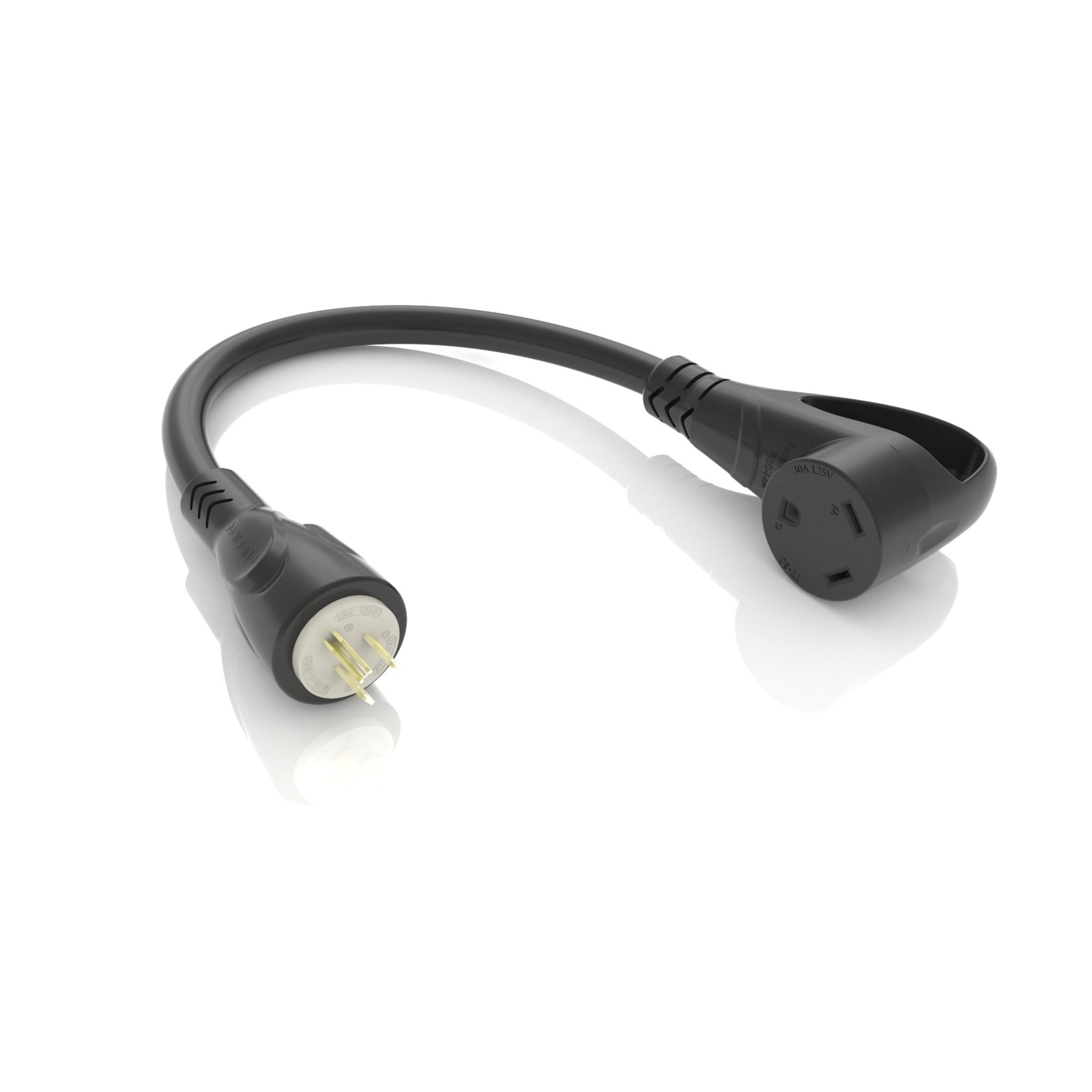 Furrion Pigtail Adapter - 30A Connector To 20A Plug, Black #FP3122R-SB