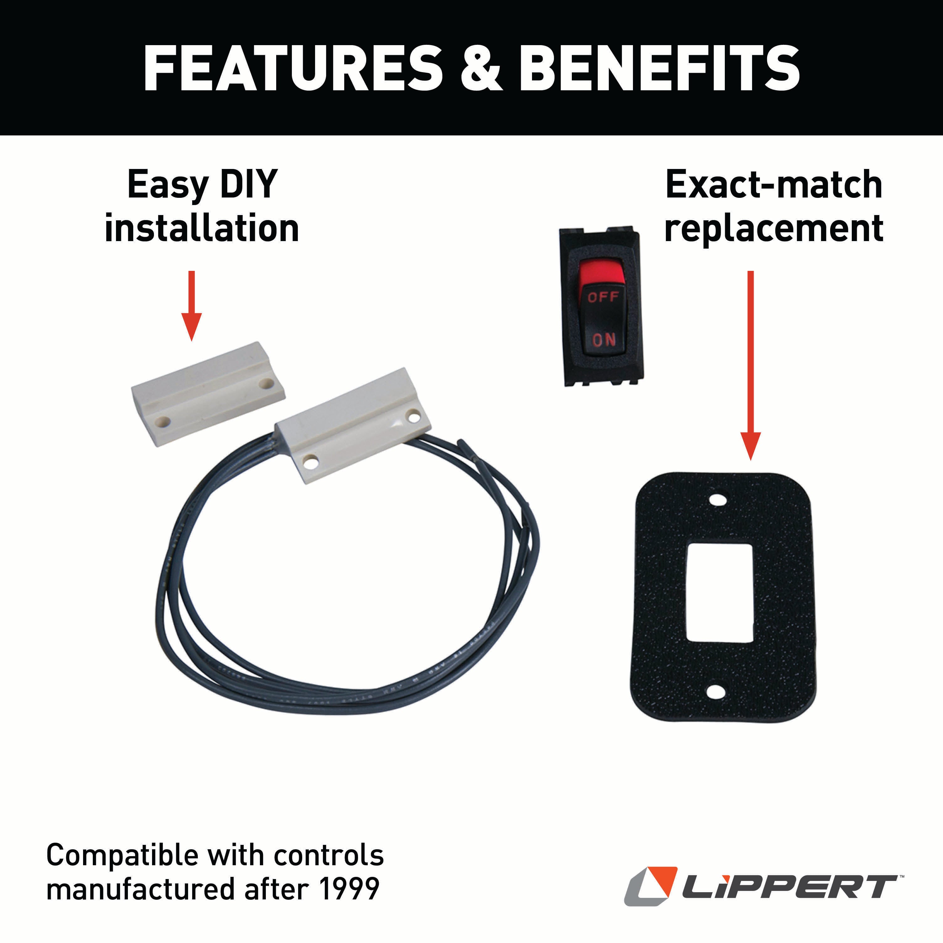 Lippert - Kwikee Rectangular Magnetic Switch And Power Switch Kit - Wh